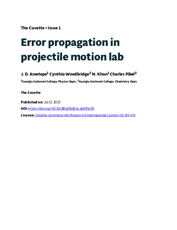 (PDF) Error propagation in projectile motion lab