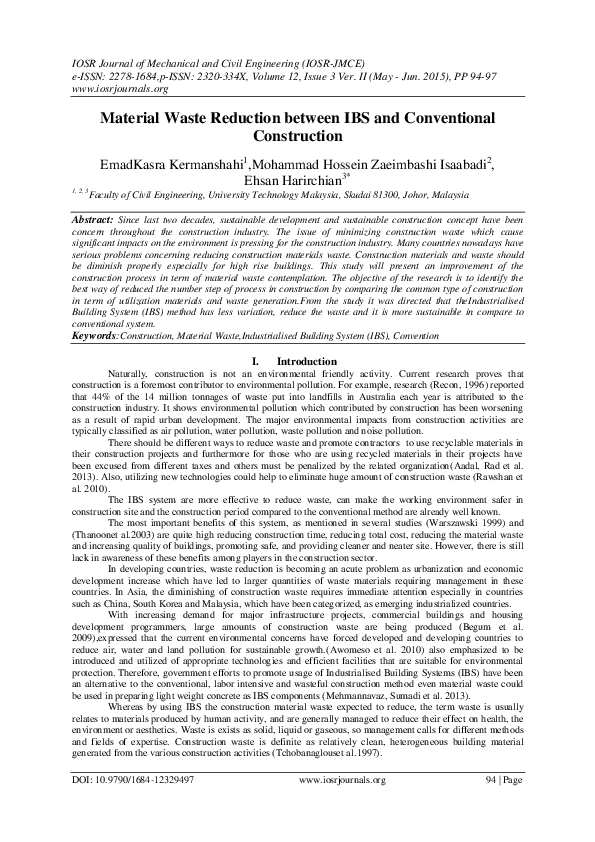 (PDF) Material Waste Reduction between IBS and Conventional Construction