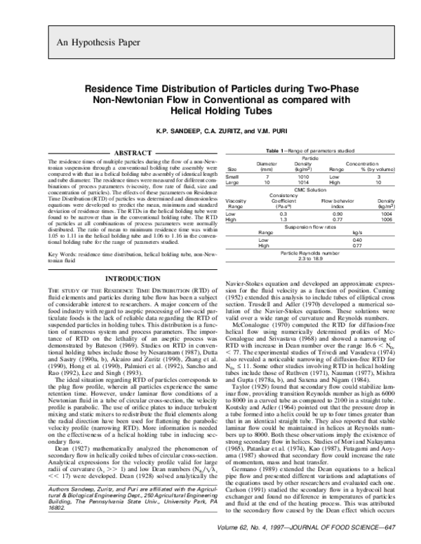 (PDF) Residence Time Distribution of Particles during Two‐Phase Non‐Newtonian Flow in ...