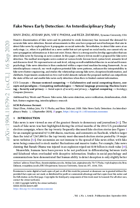 (PDF) Fake News Early Detection: A Theory-driven Model