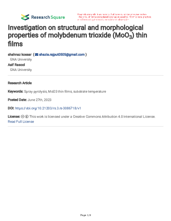 (PDF) Investigation on structural and morphological properties of ...