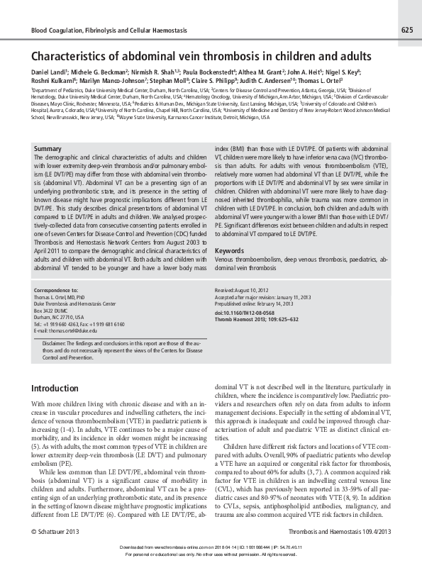 (PDF) Characteristics of abdominal vein thrombosis in children and ...