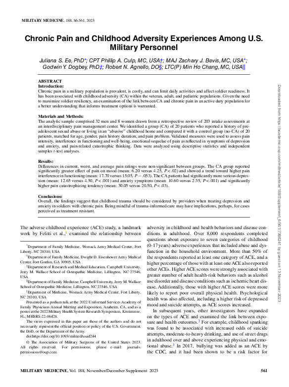 (PDF) Chronic Pain and Childhood Adversity Experiences Among U.S ...