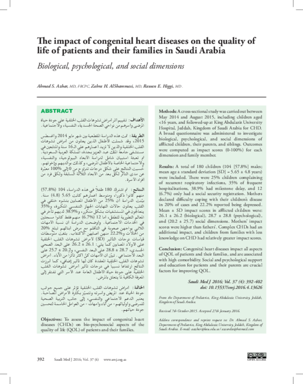 (PDF) The impact of congenital heart diseases on the quality of life of ...