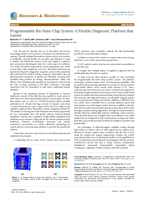 (PDF) Programmable Bio-Nano-Chip System: A Flexible Diagnostic Platform ...