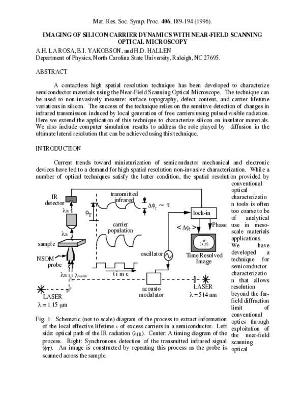 (PDF) Imaging of Silicon Carrier Dynamics with Near-Field Scanning Optical Microscopy