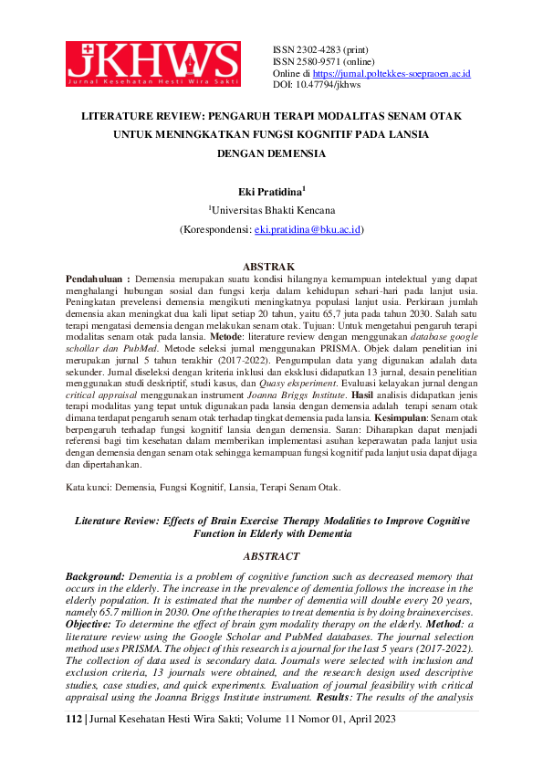(PDF) Literature Review: Pengaruh Terapi Modalitas Senam Otak Untuk Meningkatkan Fungsi Kognitif ...