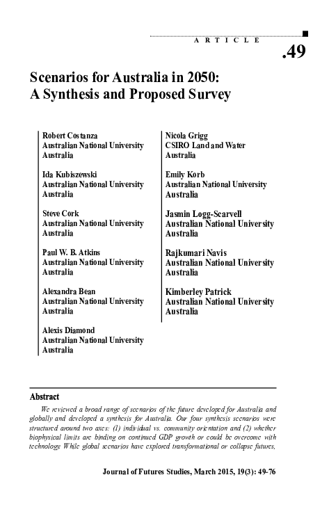 (PDF) Scenarios for Australia in 2050: A Synthesis and Proposed Survey