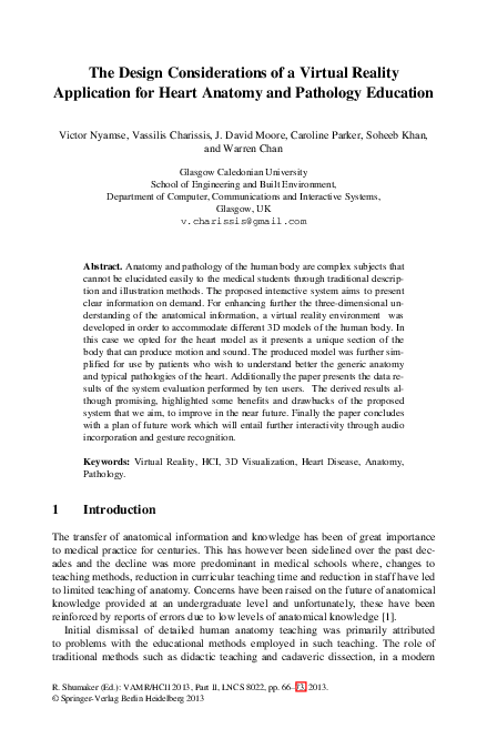 (PDF) The Design Considerations of a Virtual Reality Application for Heart Anatomy and Pathology ...