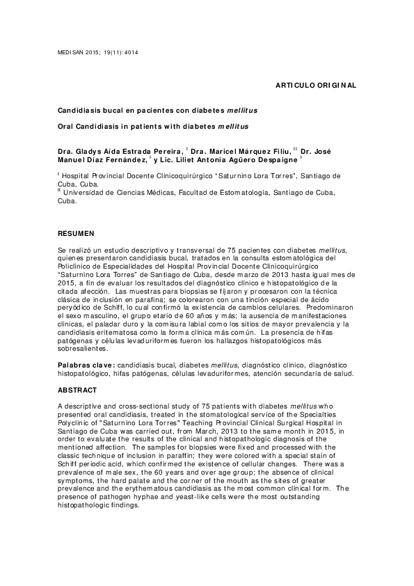 (PDF) Oral Candidiasis in patients with diabetes mellitus