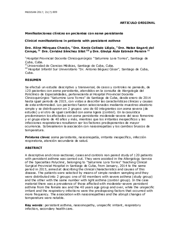 (PDF) Manifestaciones clínicas en pacientes con asma persistente
