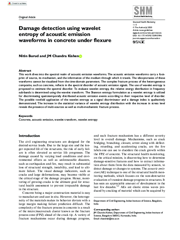 (PDF) Damage detection using wavelet entropy of acoustic emission waveforms in concrete under ...