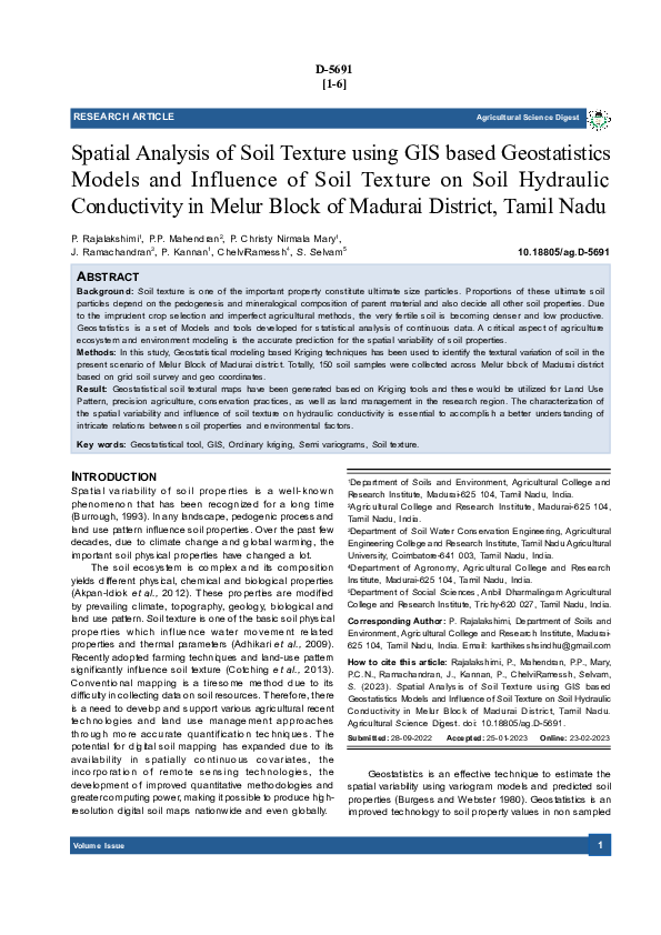 (PDF) Spatial Analysis of Soil Texture using GIS based Geostatistics Models and Influence of ...