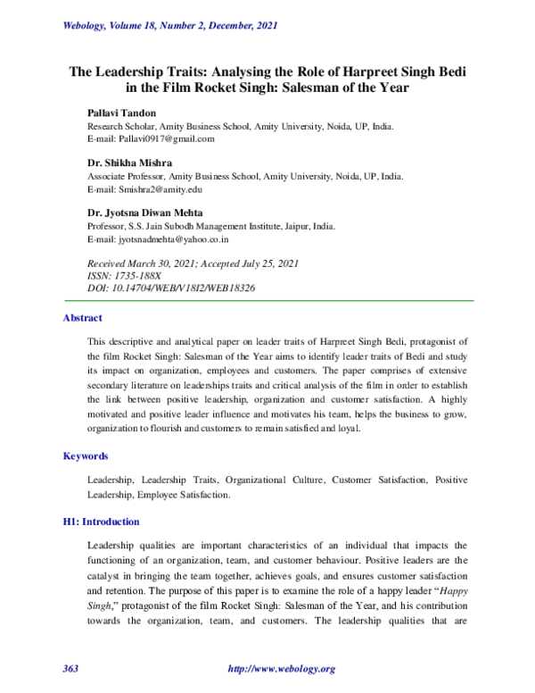(PDF) The Leadership Traits: Analysing the Role of Harpreet Singh Bedi ...