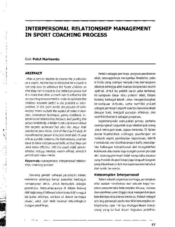 Interpersonal Relationship Management in Sport Coaching Process