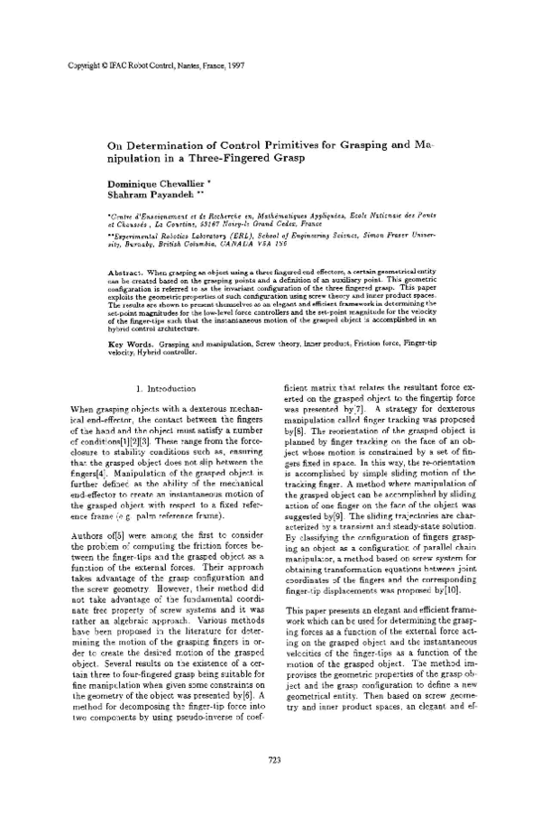 (PDF) On Determination of Control Primitives for Grasping and Manipulation in a Three-Fingered ...