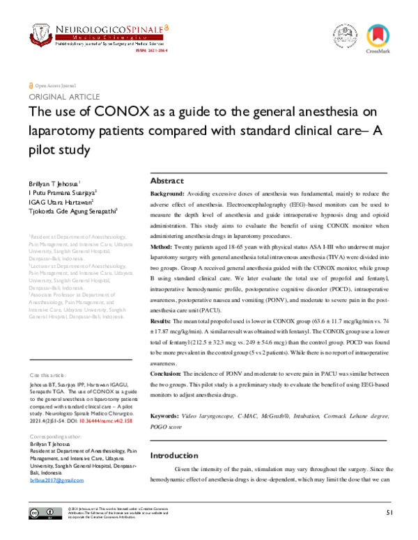 (PDF) The use of CONOX as a guide to the general anesthesia on ...