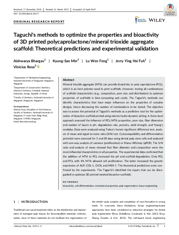 (PDF) Taguchi's methods to optimize the properties and bioactivity of 3D printed ...