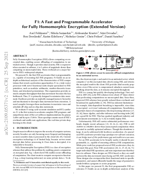 (PDF) F1: A Fast and Programmable Accelerator for Fully Homomorphic ...