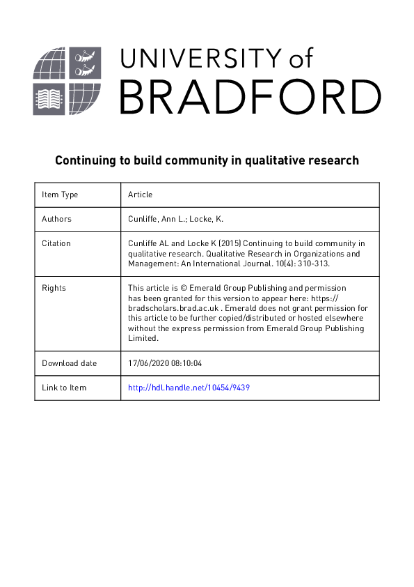 (PDF) Continuing to build community in qualitative research