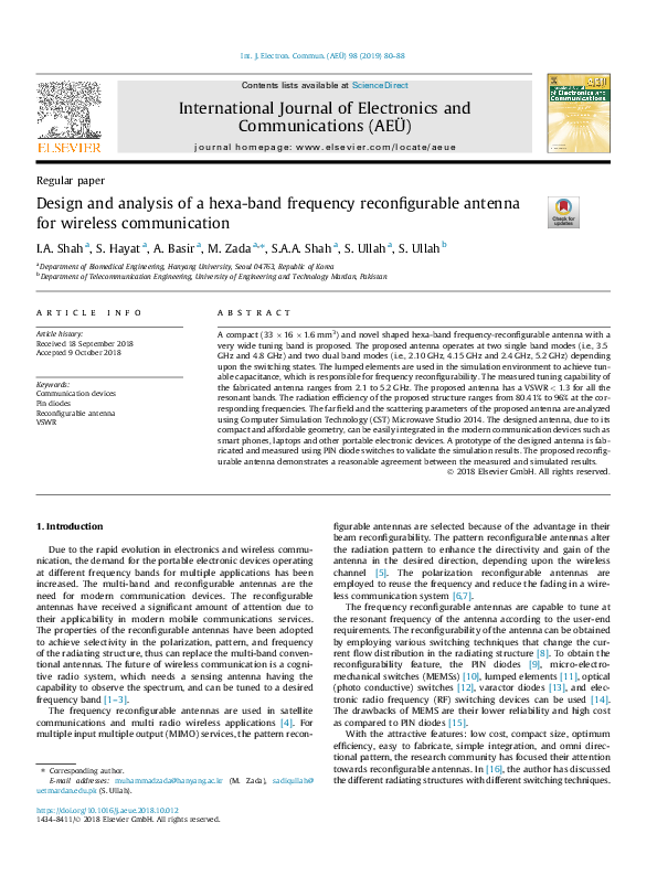 Pdf Design And Analysis Of A Hexa Band Frequency Reconfigurable Antenna For Wireless Communication