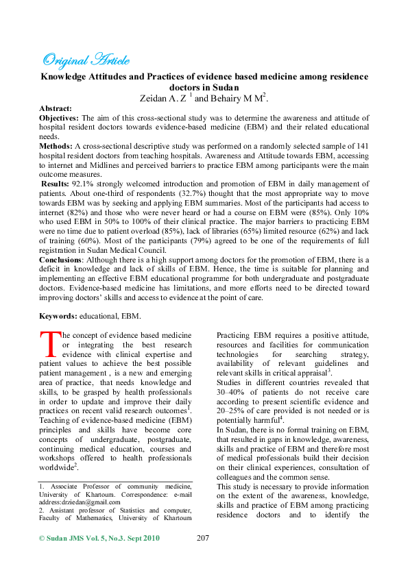 (PDF) Knowledge, attitudes, and practices of evidence-based practice among health-care ...
