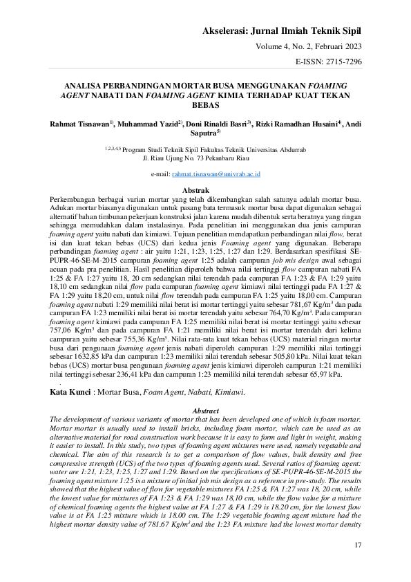 (PDF) Analisa Perbandingan Mortar Busa Menggunakan Foaming Agent Nabati ...