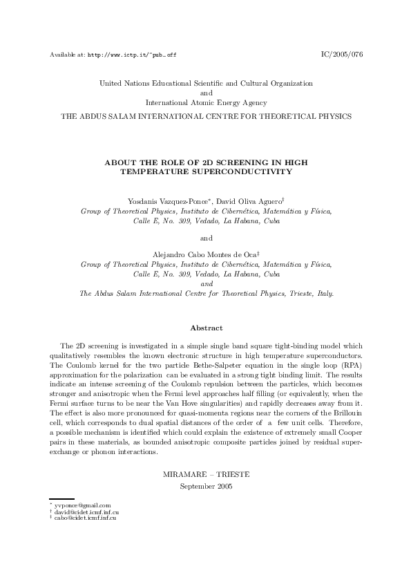 (PDF) THE ABDUS SALAM INTERNATIONAL CENTRE FOR THEORETICAL PHYSICS THE ...