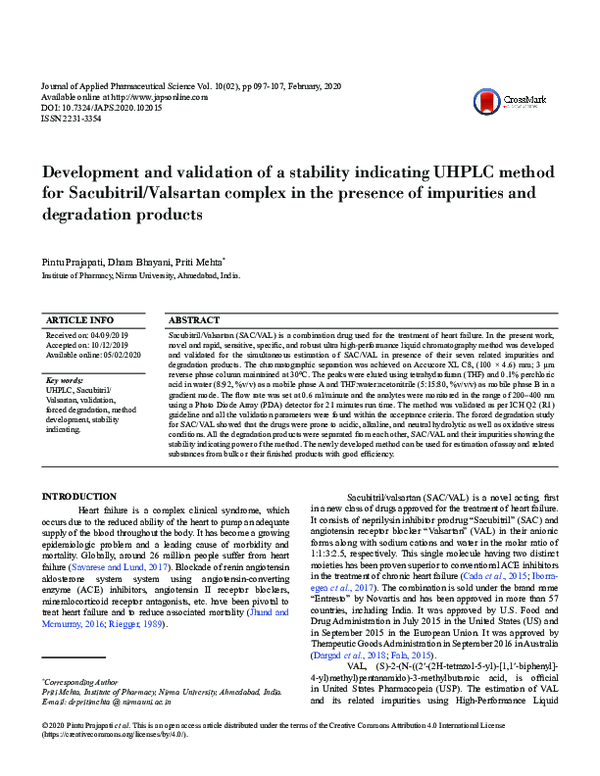 (PDF) Development and validation of a stability indicating UHPLC method for Sacubitril/Valsartan ...