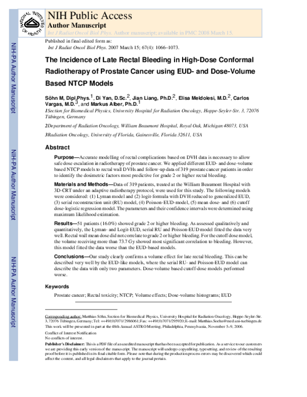 (PDF) Incidence of late rectal bleeding in high-dose conformal ...