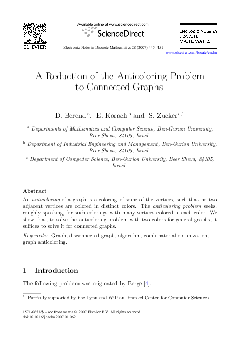 (PDF) A Reduction of the Anticoloring Problem to Connected Graphs ...