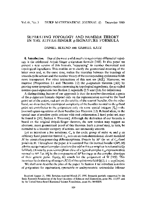 (PDF) Separating topology and number theory in the Atiyah-Singer $g ...