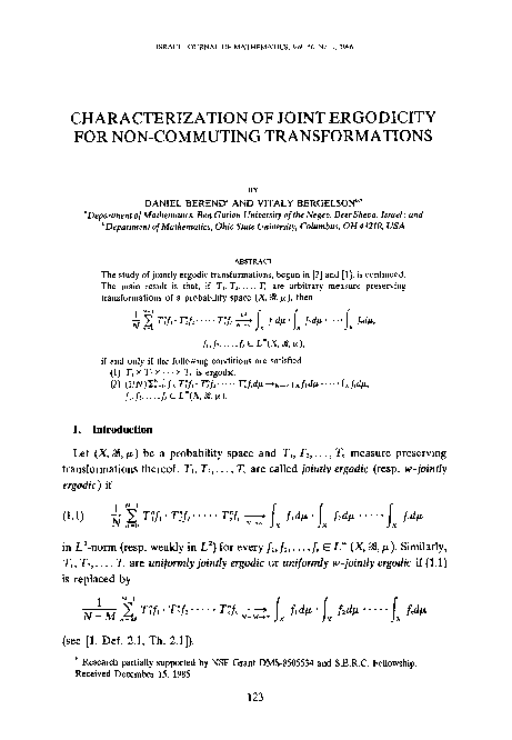 (PDF) Characterization of joint ergodicity for non-commuting transformations