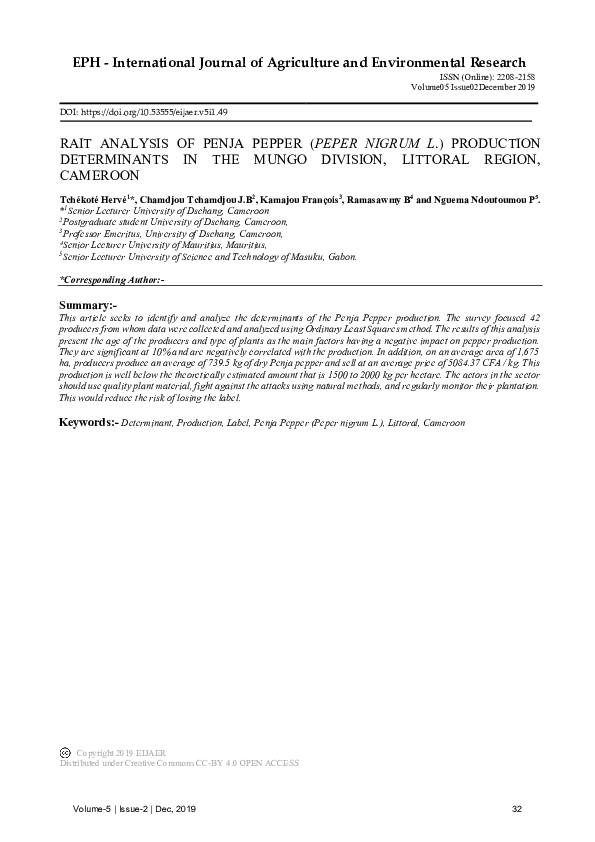 (PDF) Rait Analysis of Penja Pepper (Peper Nigrum L.) Production ...