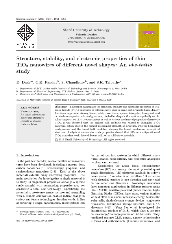 (PDF) Structure, Stability and Electronic Properties of Thin TiO2 Nanowires of Different Novel ...