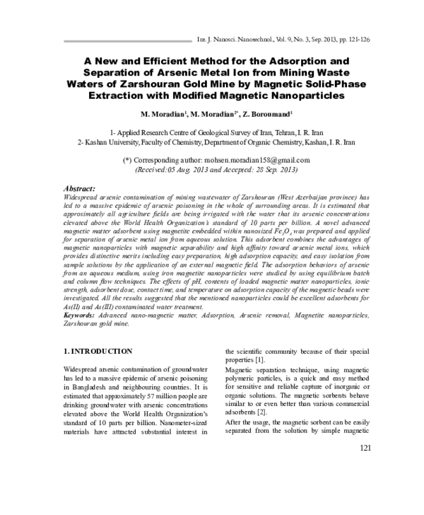 (PDF) A New and Efficient Method for the Adsorption and Separation of Arsenic Metal Ion from ...