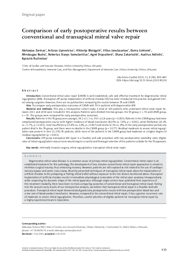 (PDF) Comparison of early postoperative results between conventional ...