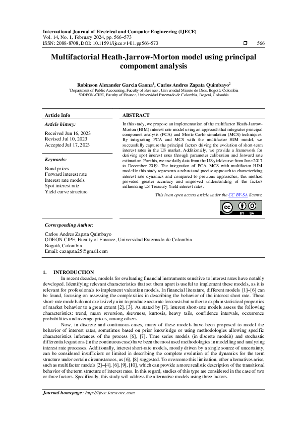 (PDF) Multifactorial Heath-Jarrow-Morton model using principal component analysis