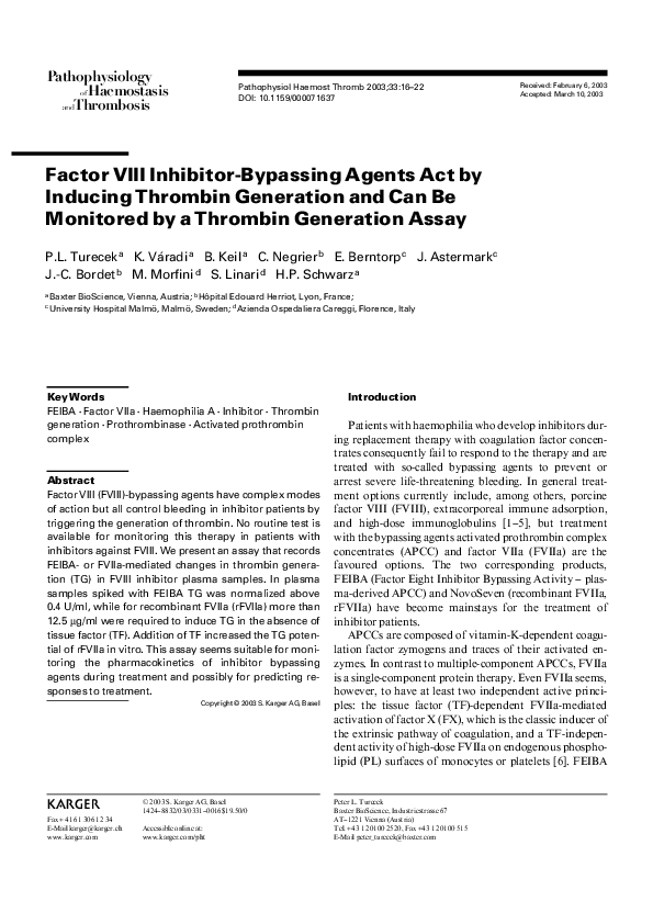 (PDF) Factor VIII Inhibitor-Bypassing Agents Act by Inducing Thrombin ...
