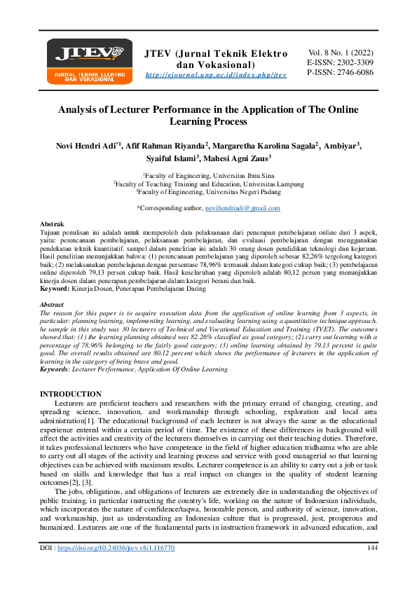 (PDF) Analysis of Lecturer Performance in the Application of The Online Learning Process