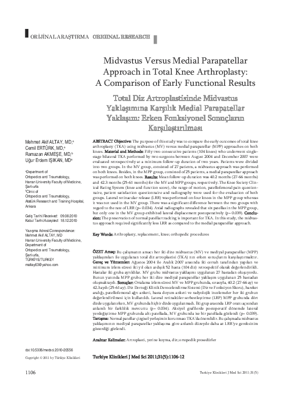 (PDF) Midvastus Versus Medial Parapatellar Approach in Total Knee ...
