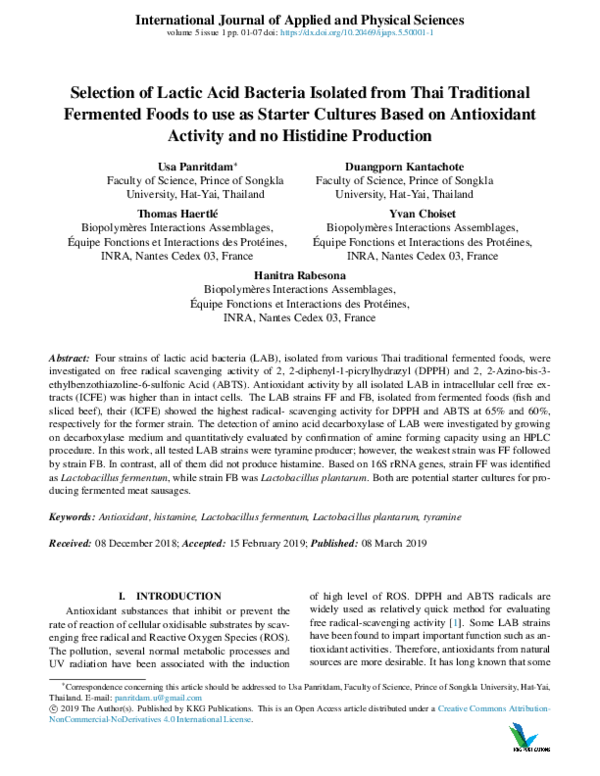 (PDF) Selection of Lactic Acid Bacteria Isolated from Thai Traditional Fermented Foods to use as ...