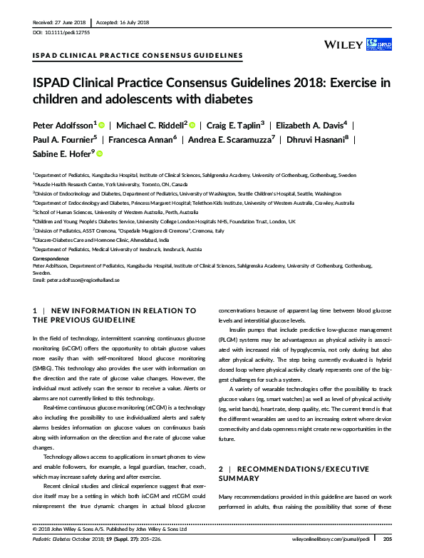 (PDF) ISPAD Clinical Practice Consensus Guidelines 2018: Exercise in ...