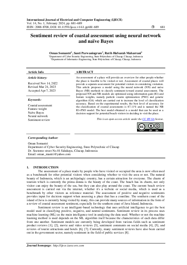 (PDF) Sentiment review of coastal assessment using neural network and naïve Bayes
