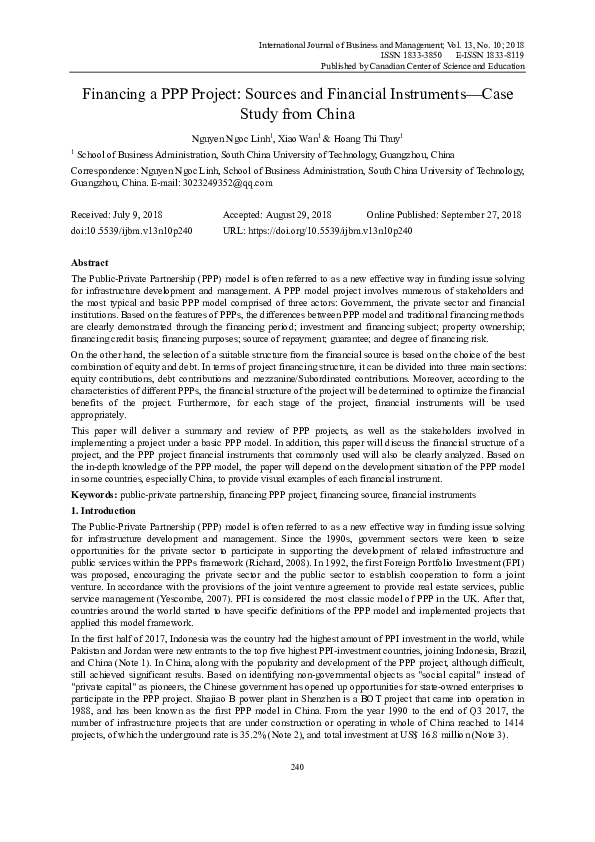 (PDF) Financing a PPP Project: Sources and Financial Instruments—Case ...