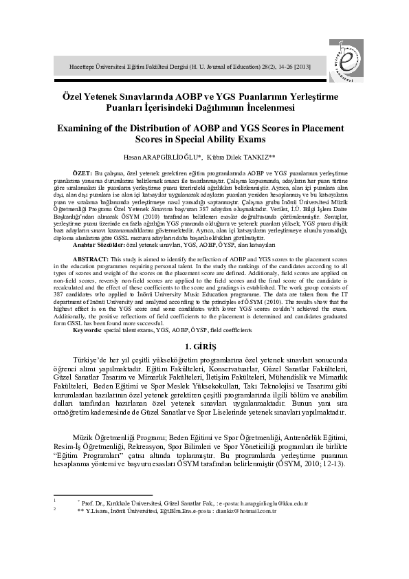 (PDF) Examining of the Distribution of AOBP and YGS Scores in Placement ...