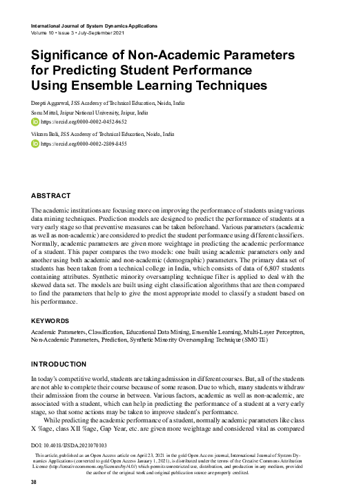 (PDF) Significance of Non-Academic Parameters for Predicting Student Performance Using Ensemble ...