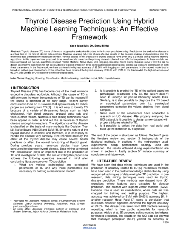 Pdf Thyroid Disease Prediction Using Hybrid Machine Learning Techniques An Effective Framework