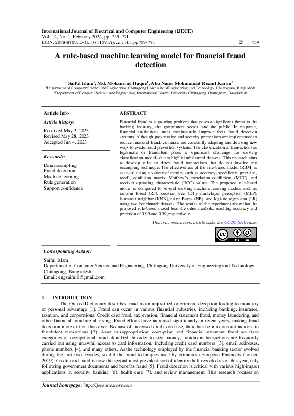 (PDF) A rule-based machine learning model for financial fraud detection