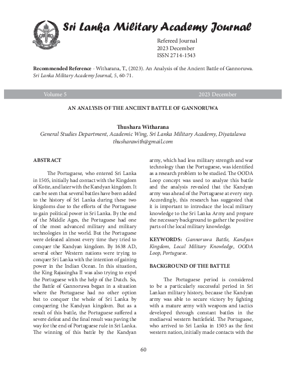 (PDF) An Analysis of the Battle of Gannoruwa